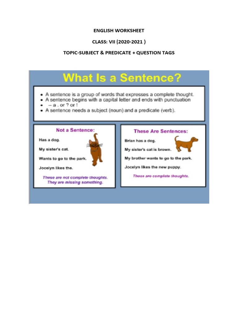 English Worksheet Subject-Predicate | PDF