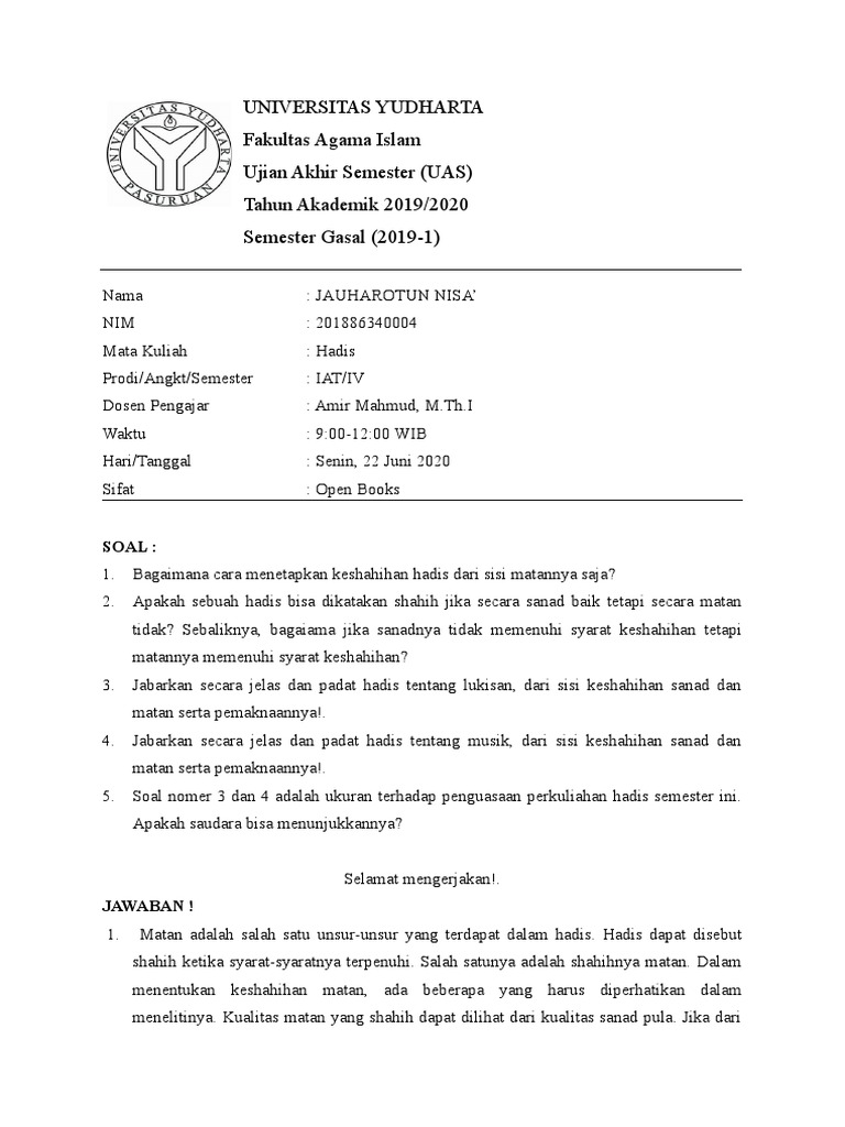 Soal UAS IAT Hadis | PDF