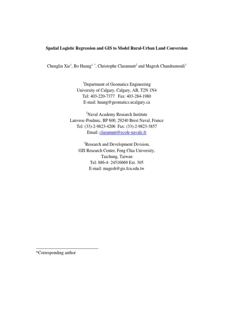 Spatial Logistic Regression And Gis To Model Rural Urban Land Conversion Pdf Logistic