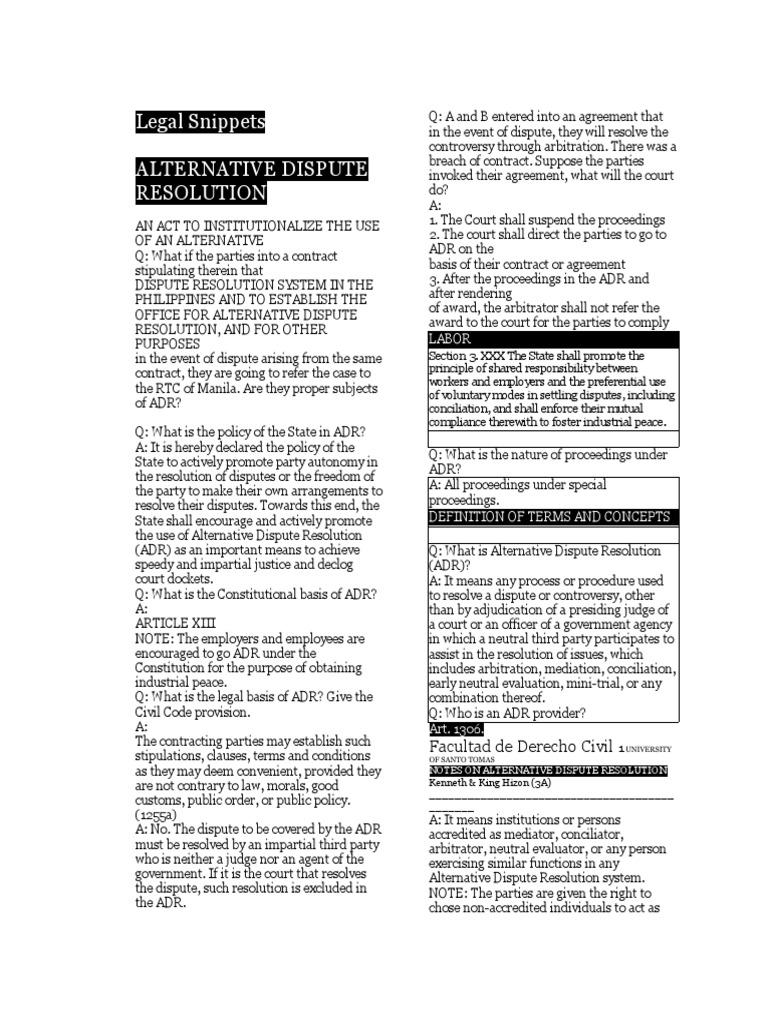 Legal Snippets Alternative Dispute Resolution: Republic Act No. 9285 ...