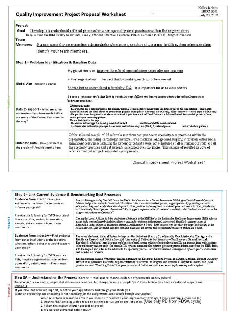 Quality Improvement Project Proposal Worksheet | PDF | Electronic ...