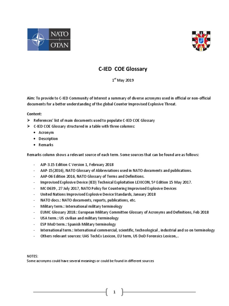 C-IED COE Glossary Provides Acronym Definitions | PDF | Cbrn Defense ...