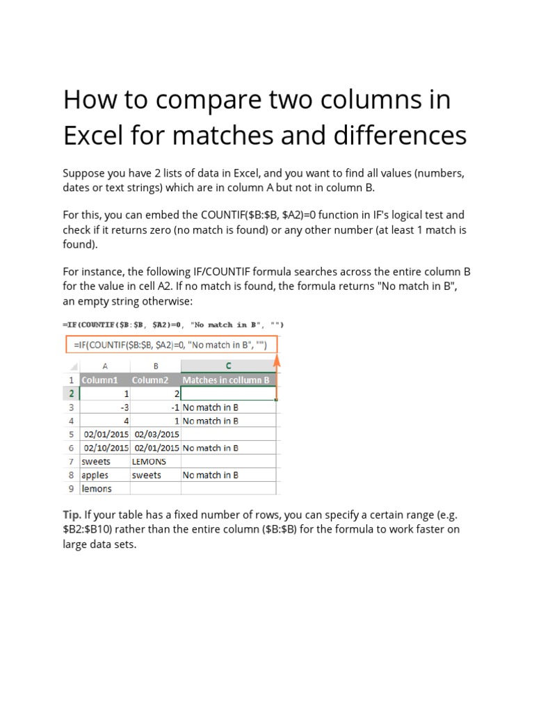 Comparing Two Excel Columns for Matches | PDF | Teaching Methods ...