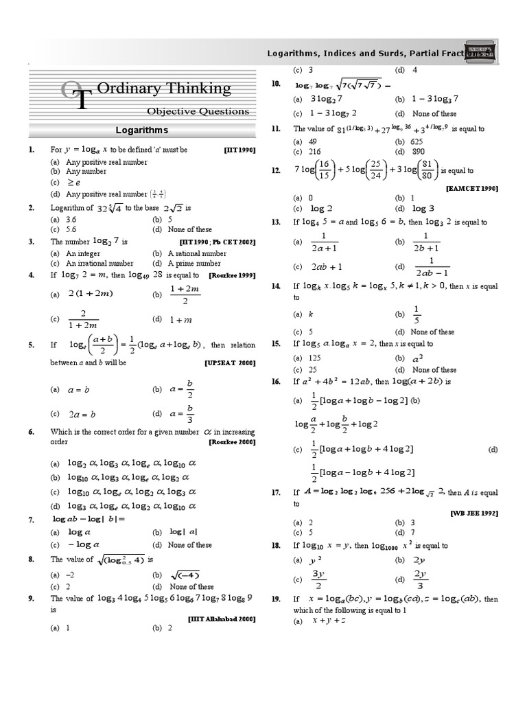 Ques. Chp.02-Logarithms, Indices | PDF | Logarithm | Numbers