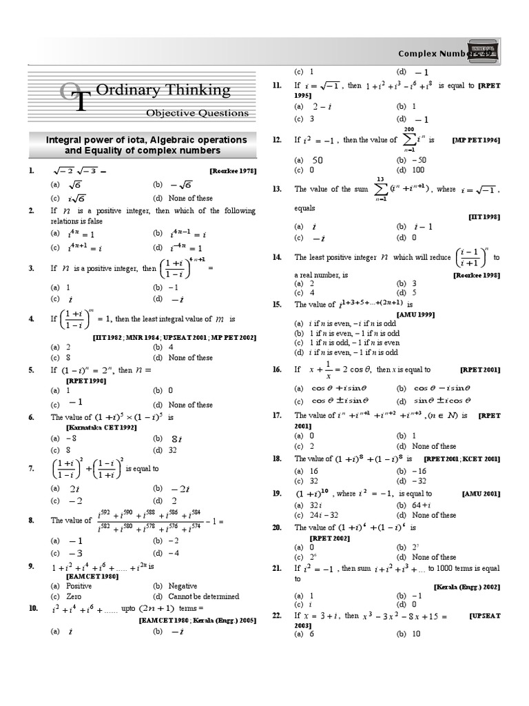 Ques.-COMPLEX - (PART 1) | PDF | Complex Number | Analysis