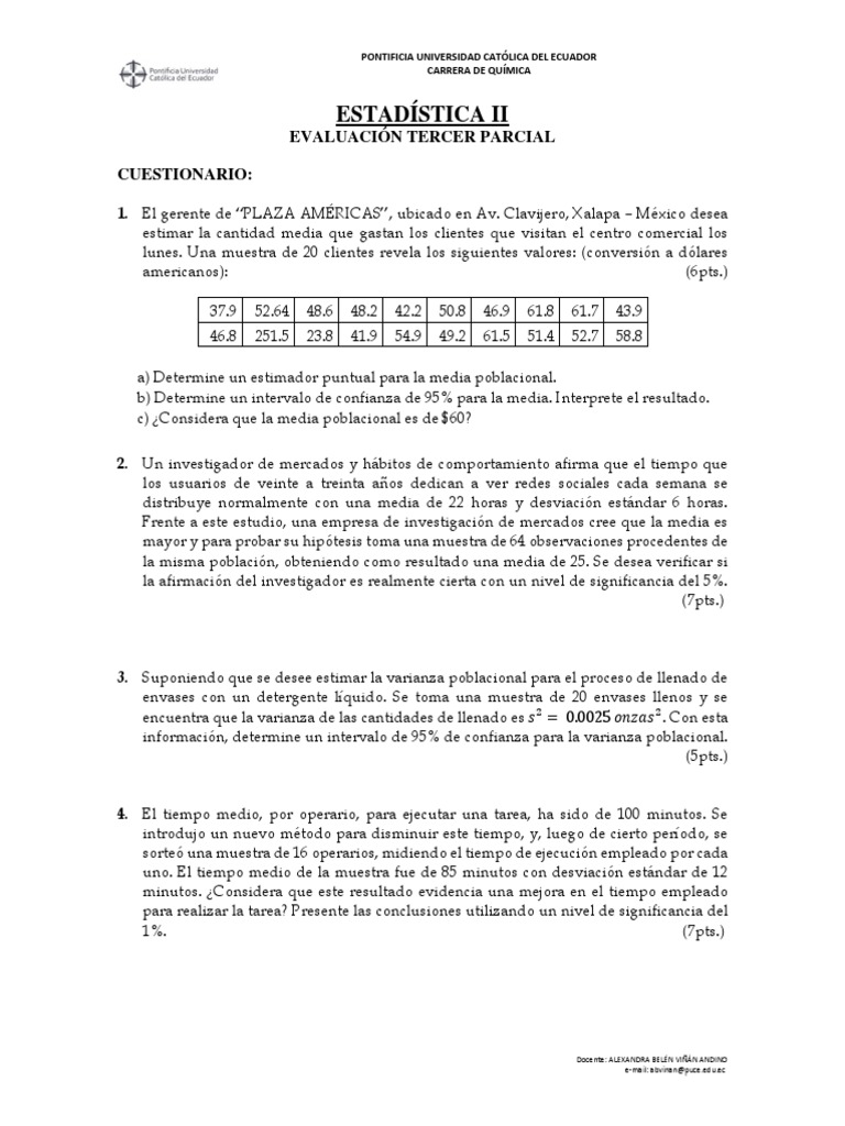Evaluación P3 | PDF | Desviación Estándar | Science