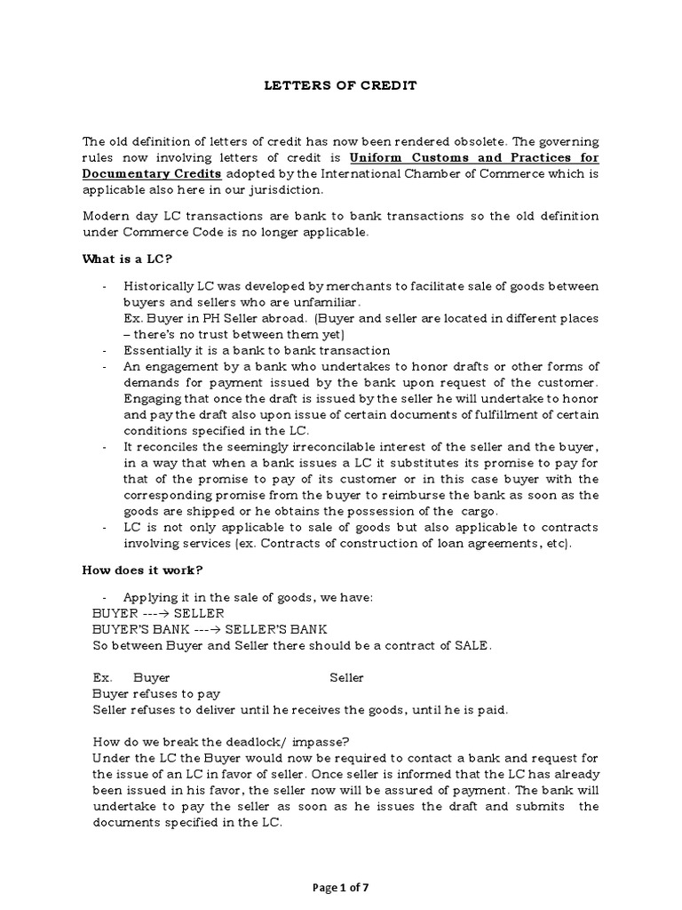 Part 1. Letters of Credit | PDF | Letter Of Credit | Services (Economics)