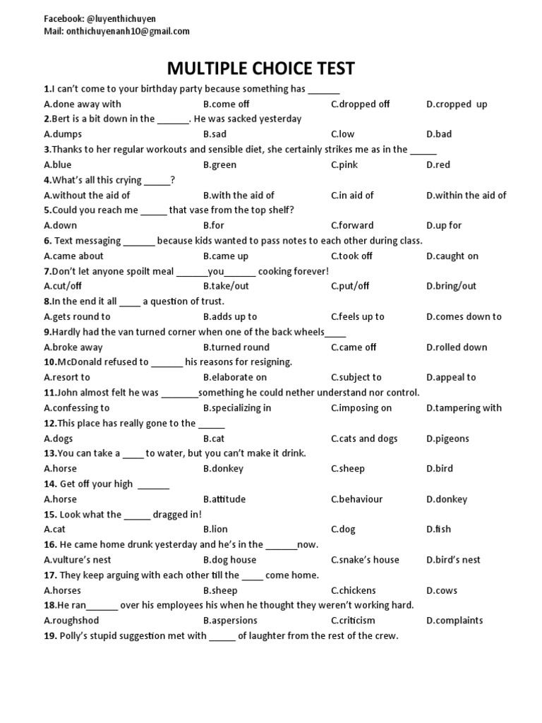 Multiple Choice English Language Exam | PDF
