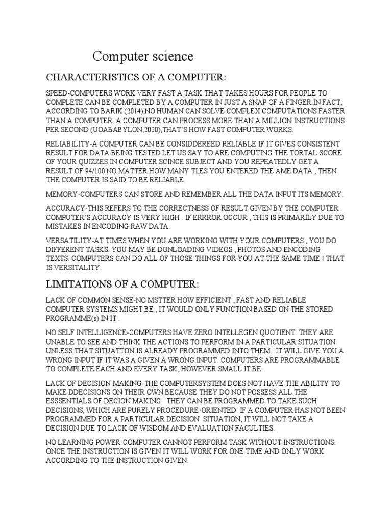 Characteristics, Types, and Components of Computers | PDF | Application ...