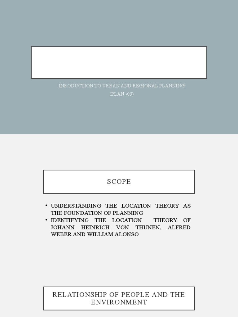 Location Theory: "The Foundation of Planning": Inroduction To Urban and ...