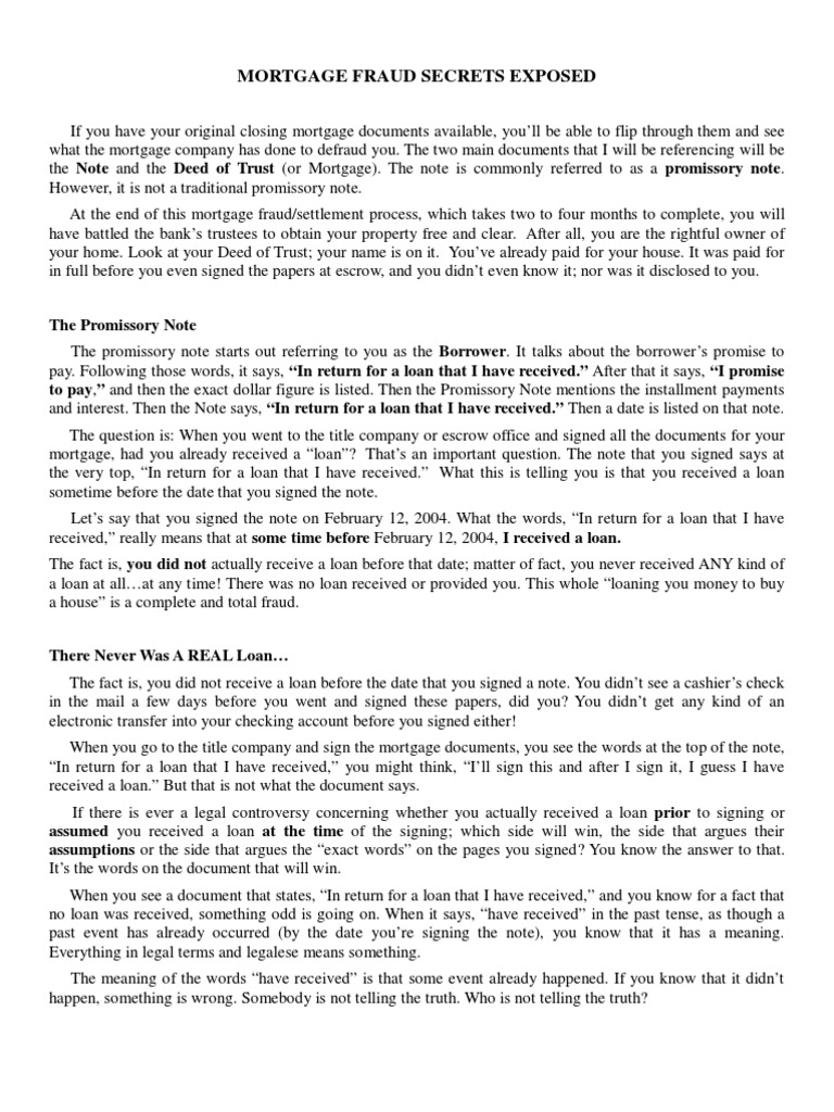 Mortgage Fraud Secrets Exposed | PDF | Promissory Note | Cheque
