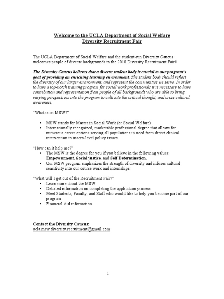 UCLA MSW Diversity Recruitment Fair | PDF | Graduate School | Graduate ...