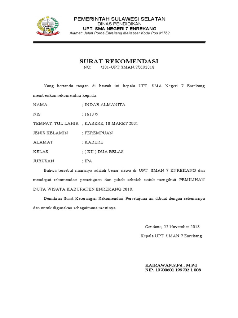 Surat Rekomendasi | PDF