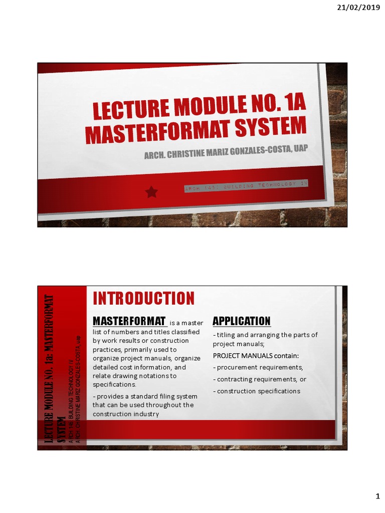 BT IV - Lec Module 1a - CSI Masterformat - 2019 PDF | PDF | Specification (Technical Standard ...