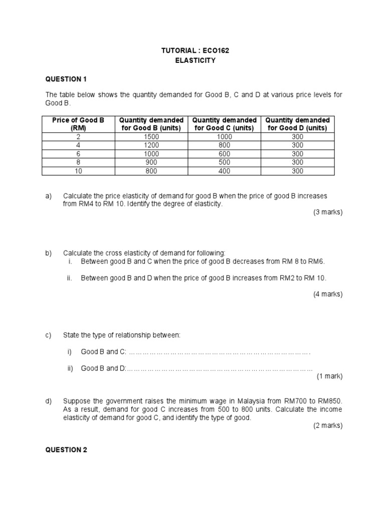 Tutorial: Eco162 Elasticity | PDF | Demand | Price Elasticity Of Demand
