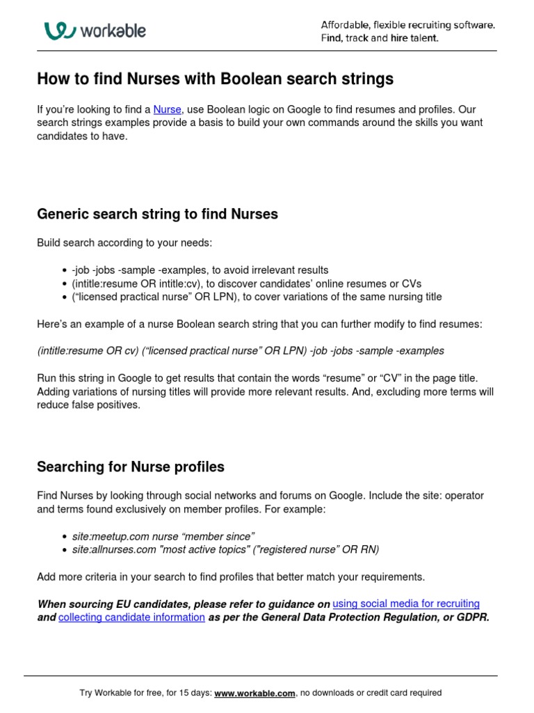 Find Hire Nurses Boolean Search | PDF | Résumé | Nursing