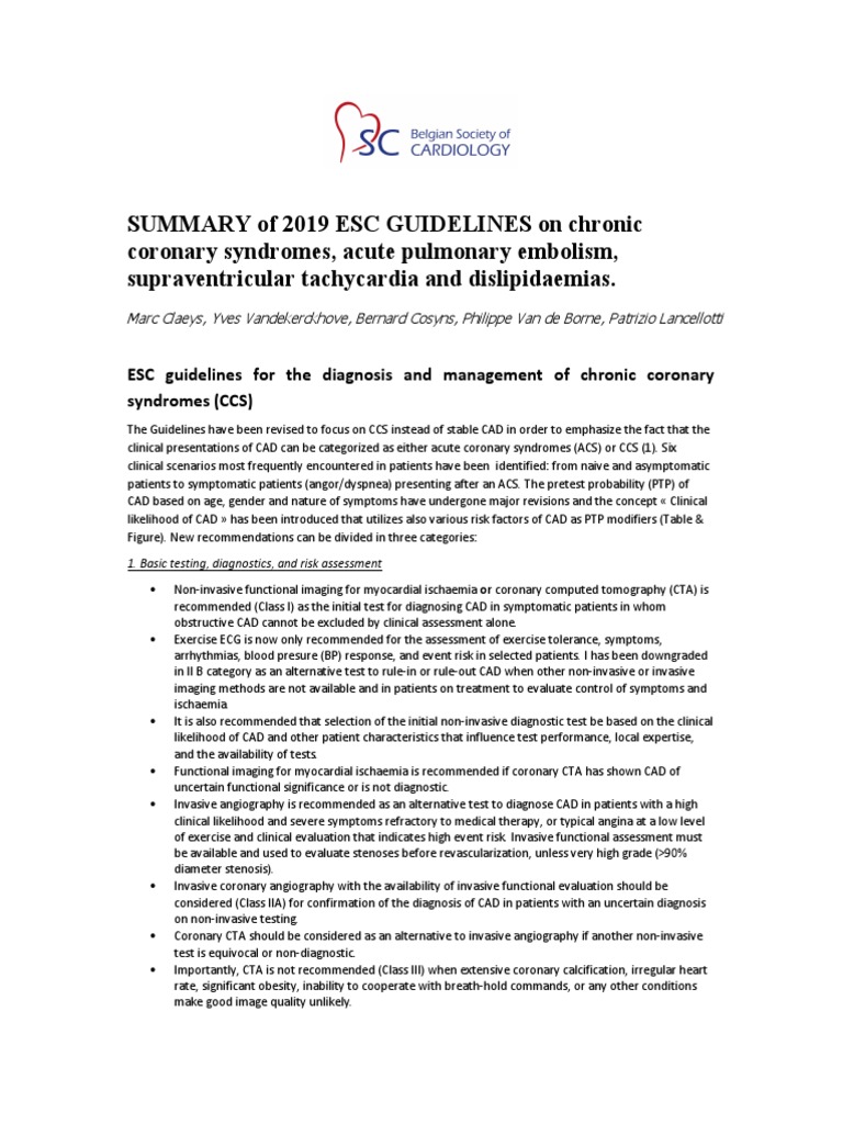 BSC Summary 2019 ESC Guidelines PDF | PDF | Low Density Lipoprotein ...