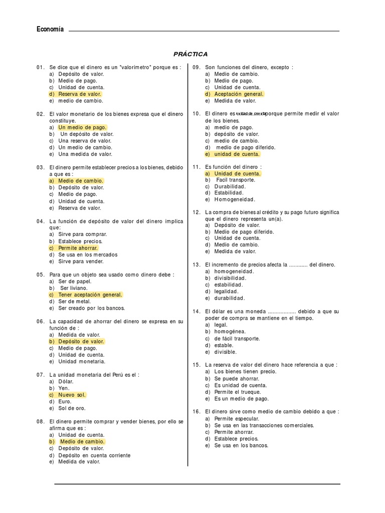 9-Practica-Del-Dinero Resuelto | PDF | Moneda | Dinero