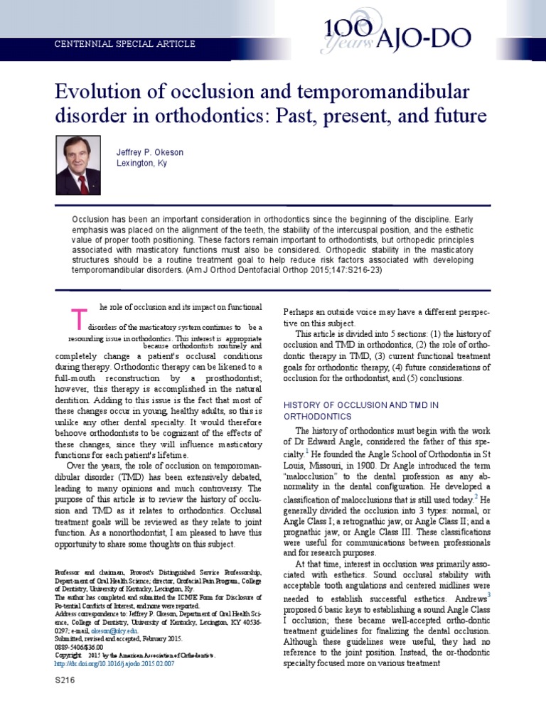 Evolution of Occlusion and Temporomandibular Disorder in Orthodontics ...