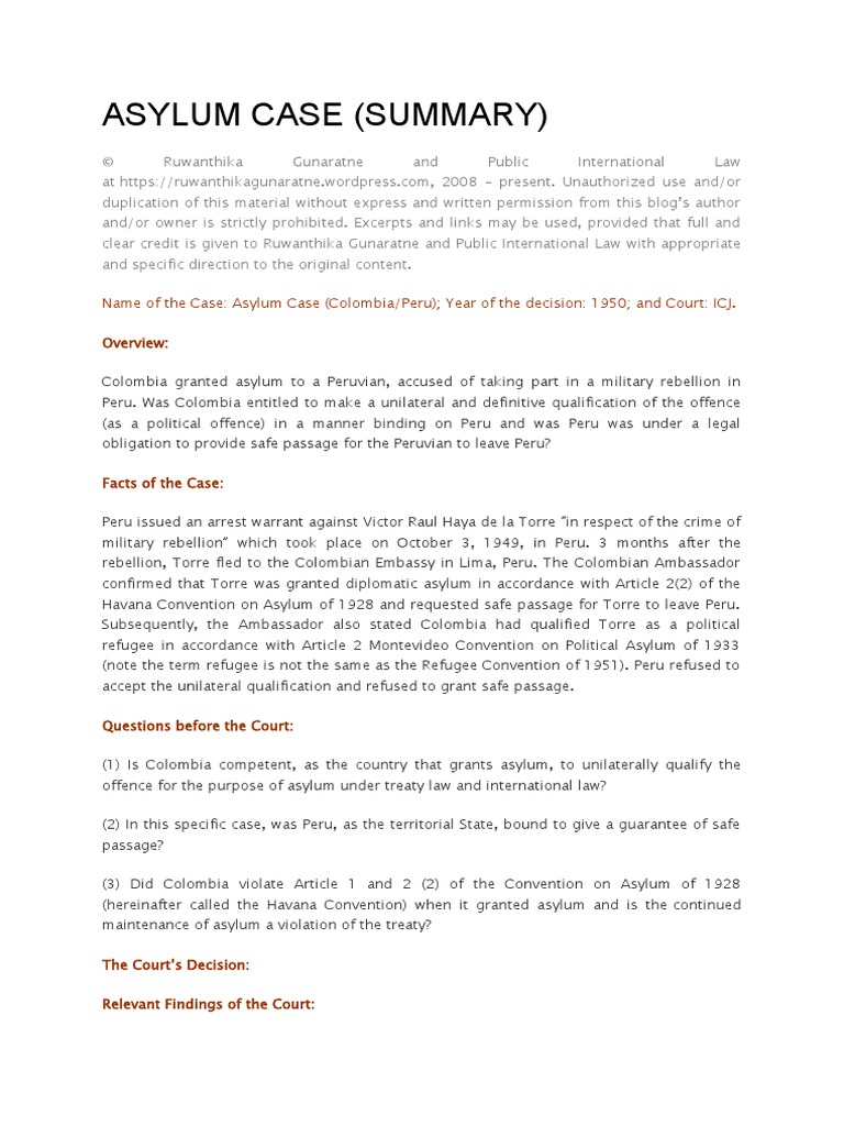 Asylum Case Decision by ICJ | PDF | Refugee | International Law