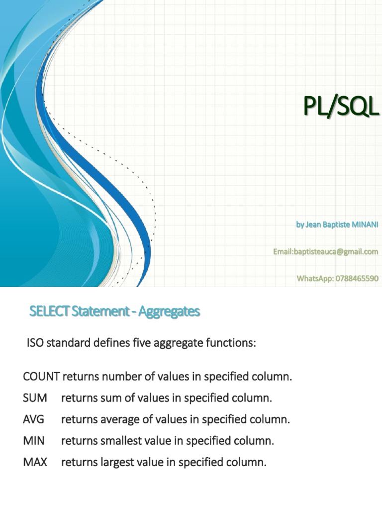 PL/SQL: by Jean Baptiste MINANI | PDF | Data Management | Databases