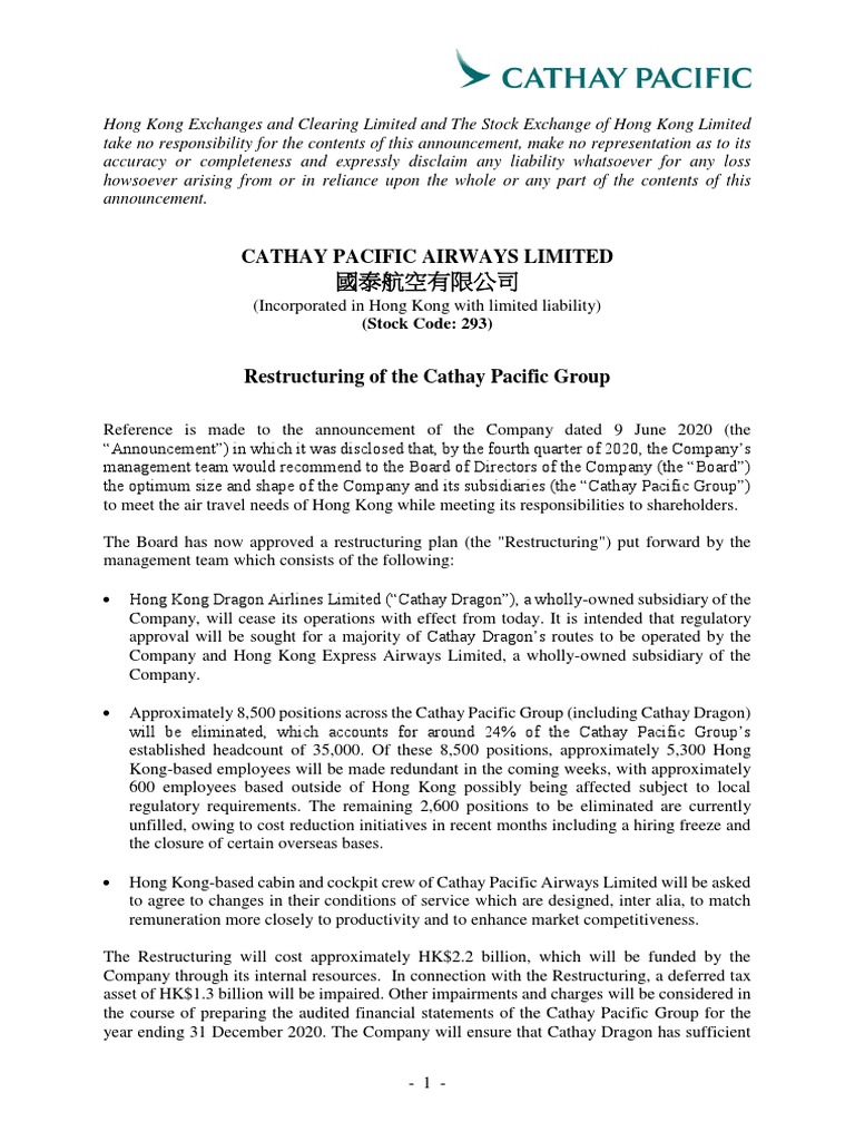 Cathay Pacific Airways Limited: (Stock Code: 293) | PDF | Business ...