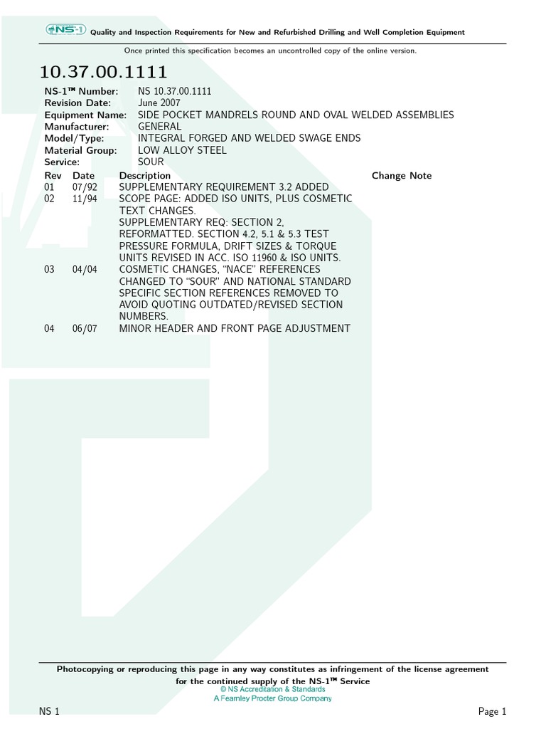 Side Pocket Mandrel NS 1 A4 Watermarked PDF | PDF | Welding | Construction