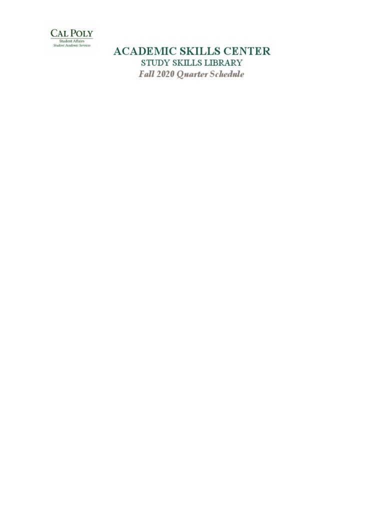 Academic Skills Center: Fall 2020 Quarter Schedule | PDF