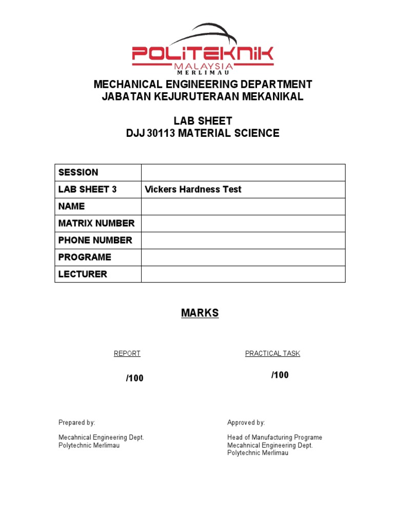 Vickers Hardness Test Lab Report | PDF