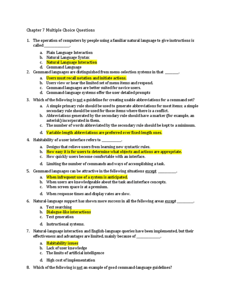 Chapter 7 Multiple Choice Questions | PDF | User Interface | Command ...