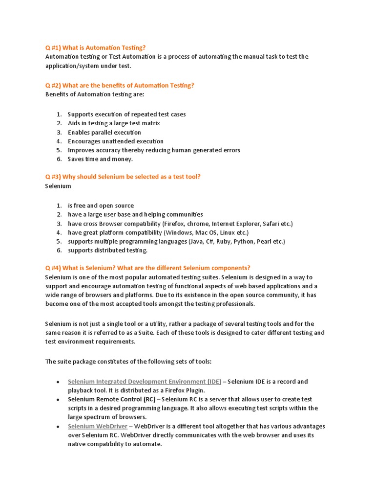 Most Important Selenium Interview Questions | PDF | Selenium (Software ... Most Important Selenium Interview Questions | PDF | Selenium (Software ...