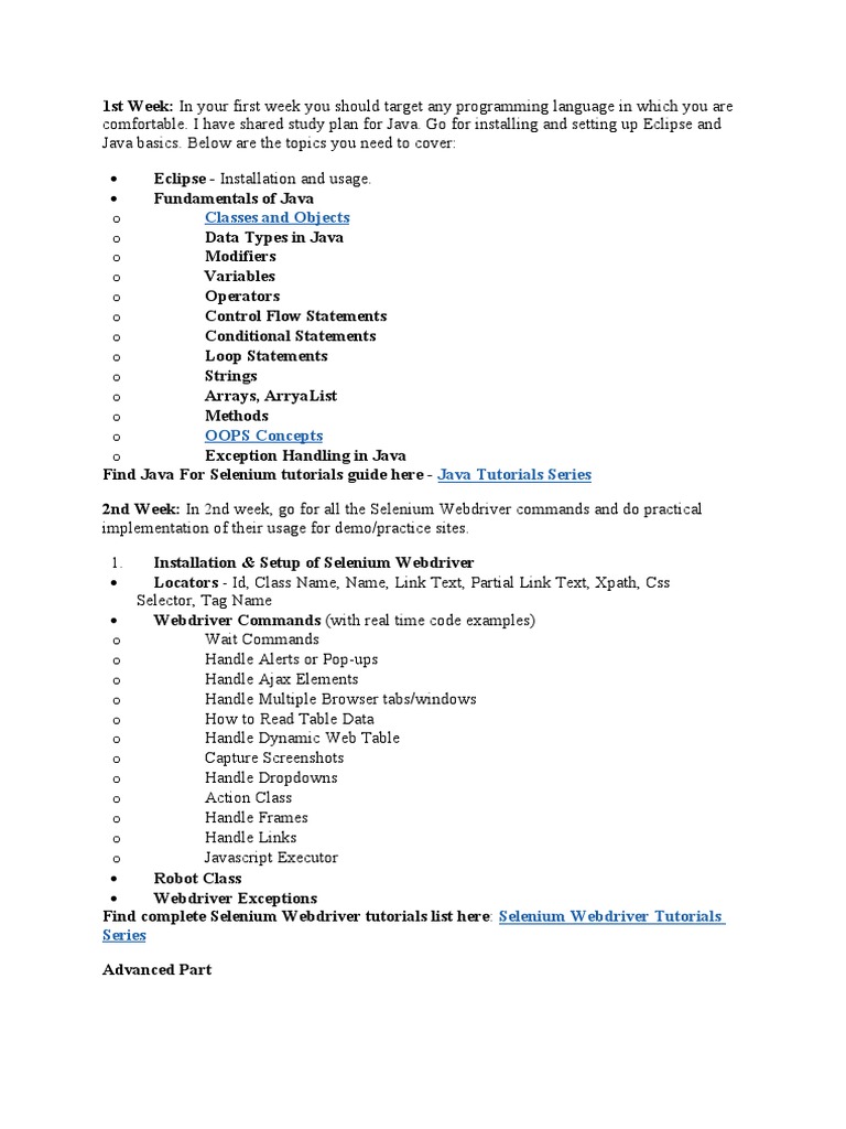 A Four Week Study Plan for Learning Java, Selenium, TestNG and ...