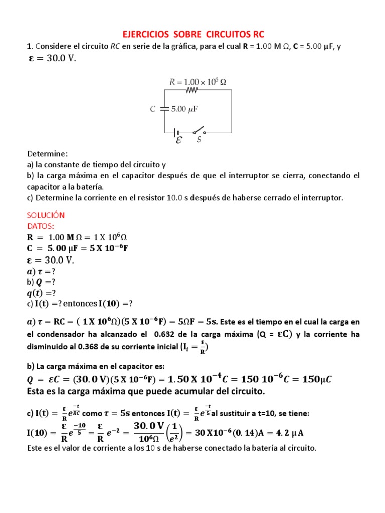 Ejercicios Circuitos RC | PDF | Resistencia Eléctrica y Conductancia | Condensador