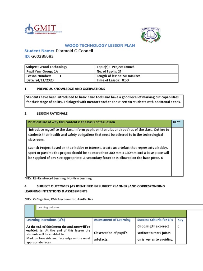 Wood Technology Lesson Plan Overview | PDF | Classroom | Lesson Plan