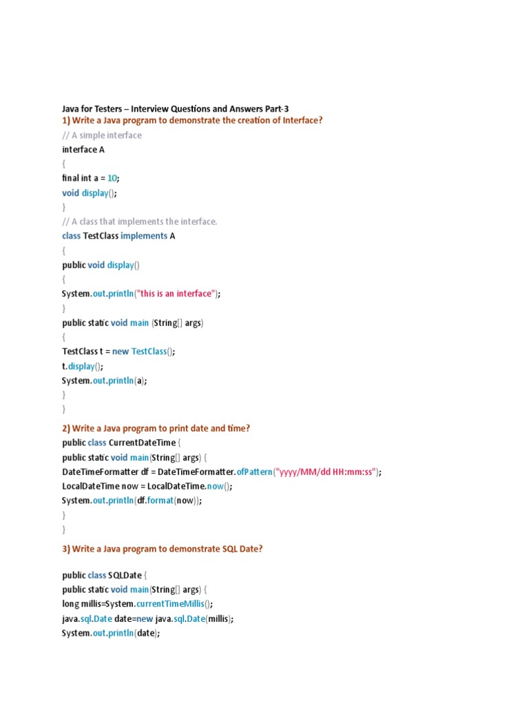 Java For Testers Interview Questions And Answers Part 3 Pdf Thread Computing Data 