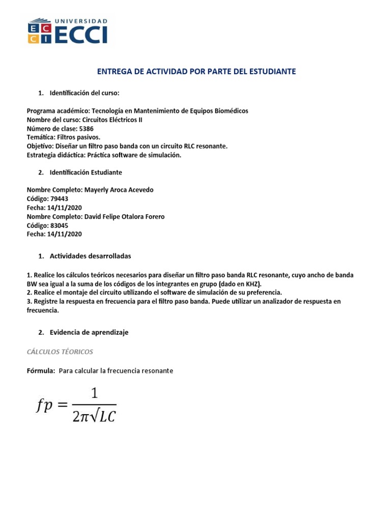 Diseñar Un Filtro Paso Banda Con Un Circuito RLC Resonante 14 - 11 ...