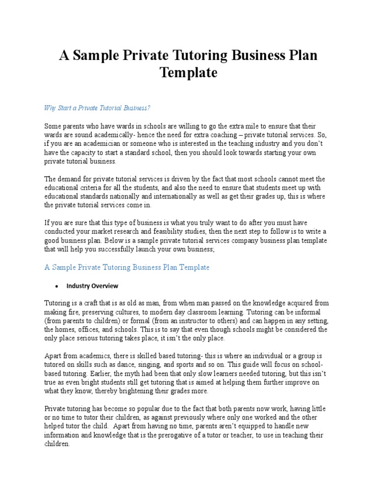 Business Plan - Private Tutoring | PDF