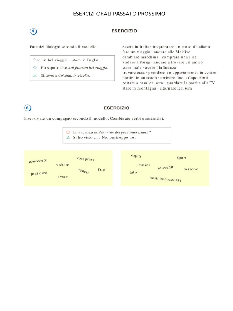 Esercizi Orali Passato Prossimo | PDF