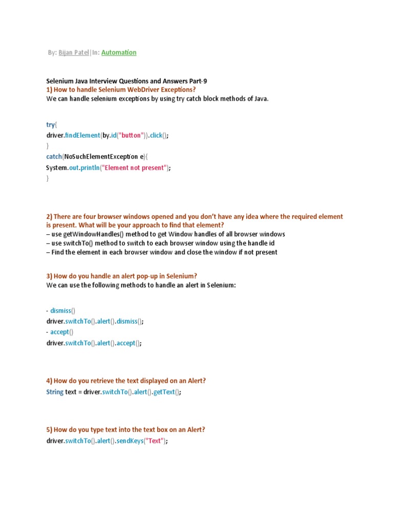 Selenium Java Interview Questions and Answers Part-9: By: Bijan Patel - in | Download Free PDF ...