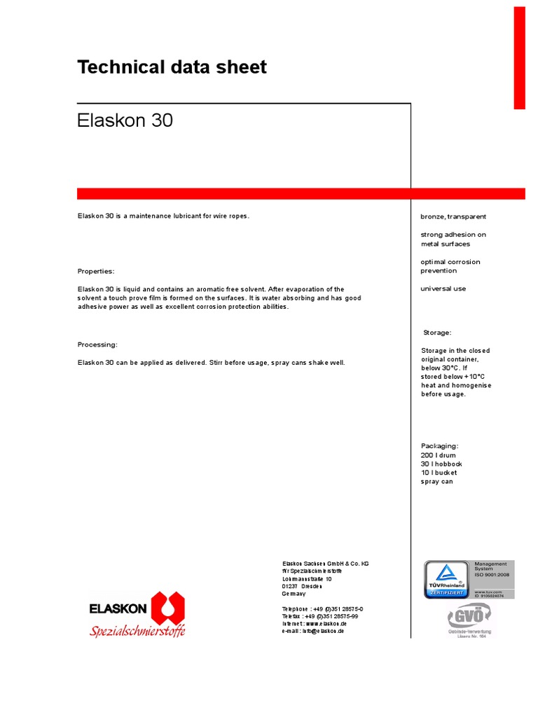 Elaskon 30: Technical Data Sheet | PDF | Corrosion | Physical Sciences