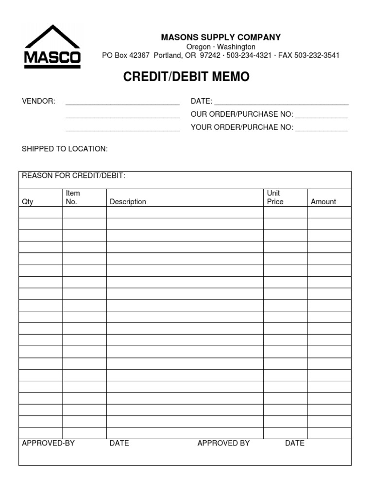 Credit/Debit Memo: Masons Supply Company | PDF | Business | Law