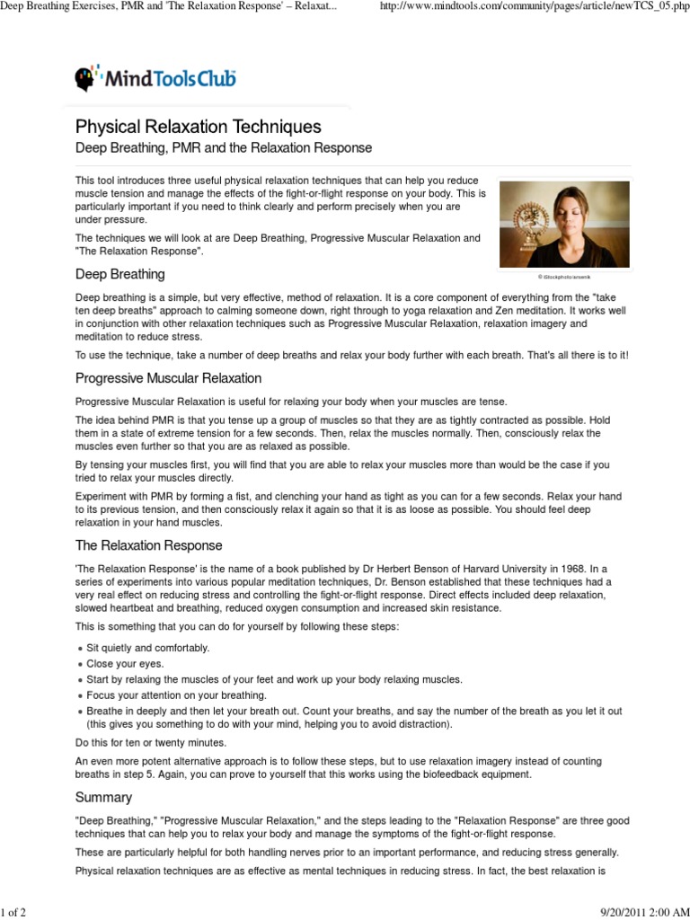 Deep Breathing Exercises, PMR and 'The Relaxation Response ...