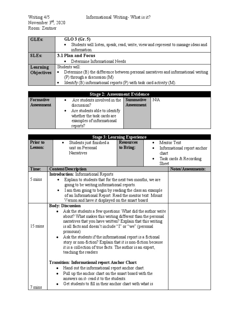 Informational Writing - What Is It | PDF | Lesson Plan | Mentorship
