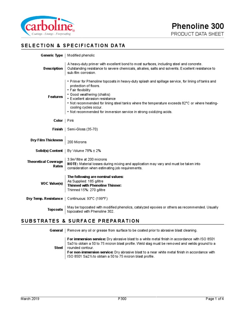 Phenoline 300: Selection & Specification Data | PDF | Abrasive | Concrete