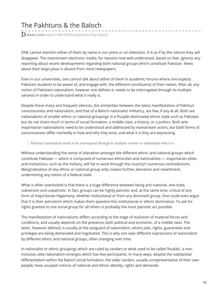 18.05.07, Dawn - Com-The Pakhtuns The Baloch PDF | PDF