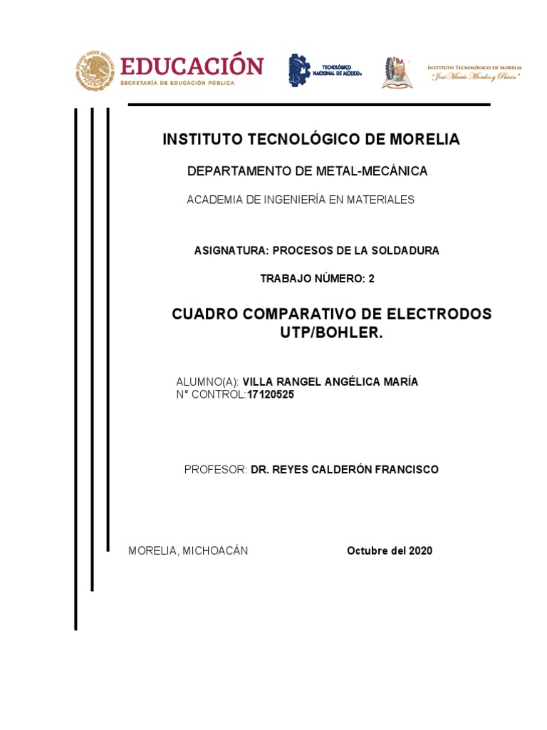 Cuadro Comparativo de Electrodos UTP-BOHLER | PDF | Soldadura ...