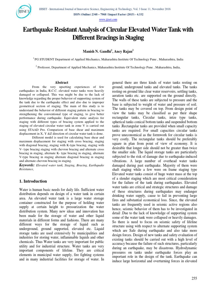 Earthquake Resistant Analysis of Circular Elevated Water Tank with ...