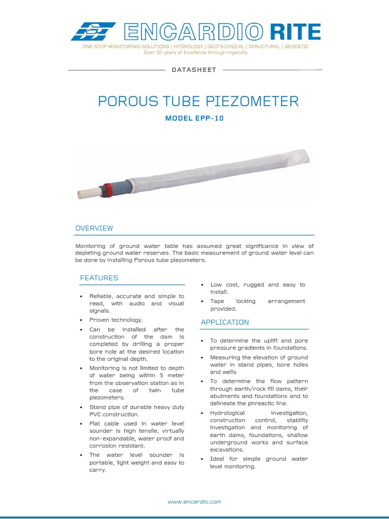Porous Tube Piezometer: Model Epp-10 | PDF | Porosity | Pipe (Fluid ...