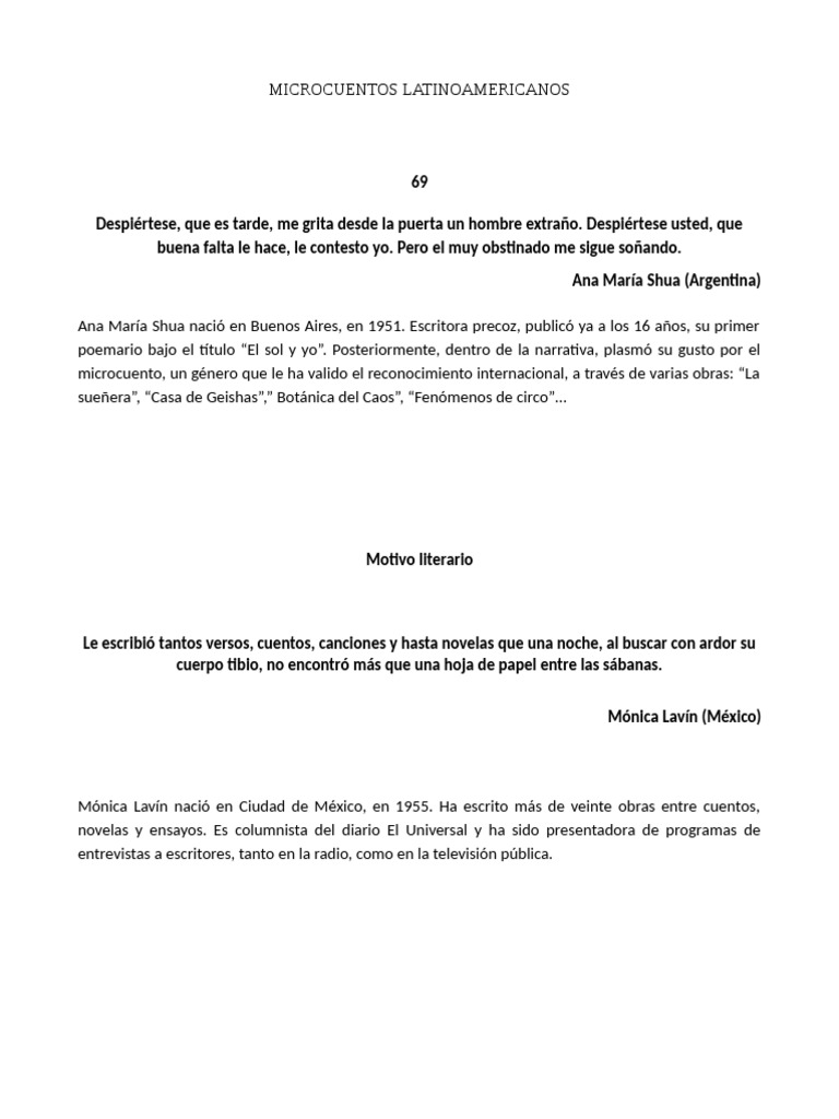 Microcuentos Latinoamericanos - Odt | PDF | Poesía