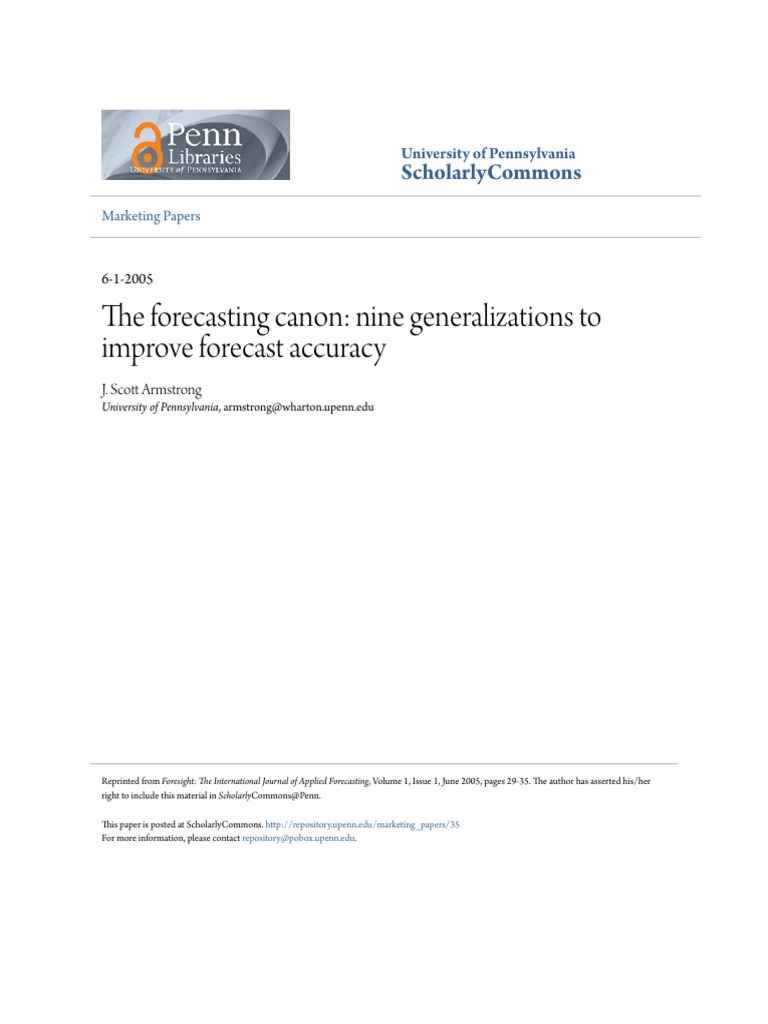 The Forecasting Canon: Nine Generalizations To Improve Forecast Accuracy | PDF
